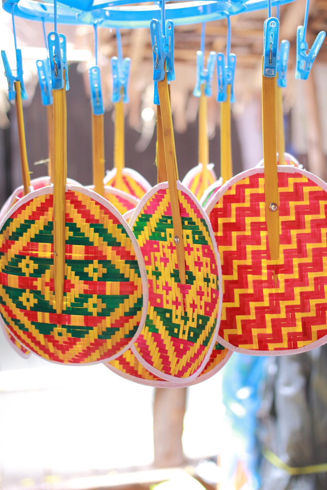 Thai Traditional Handmade Weaving Bamboo Hand Fan Colourful Weave ...