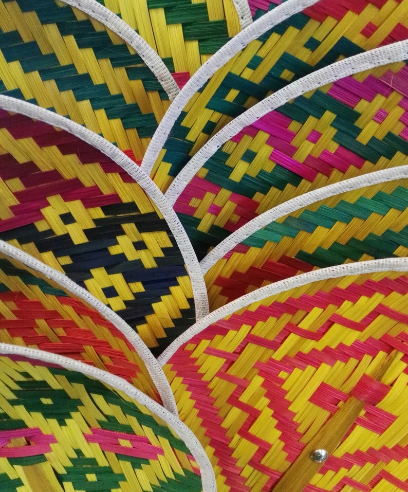 Thai Traditional Handmade Weaving Bamboo Hand Fan Colourful Weave ...