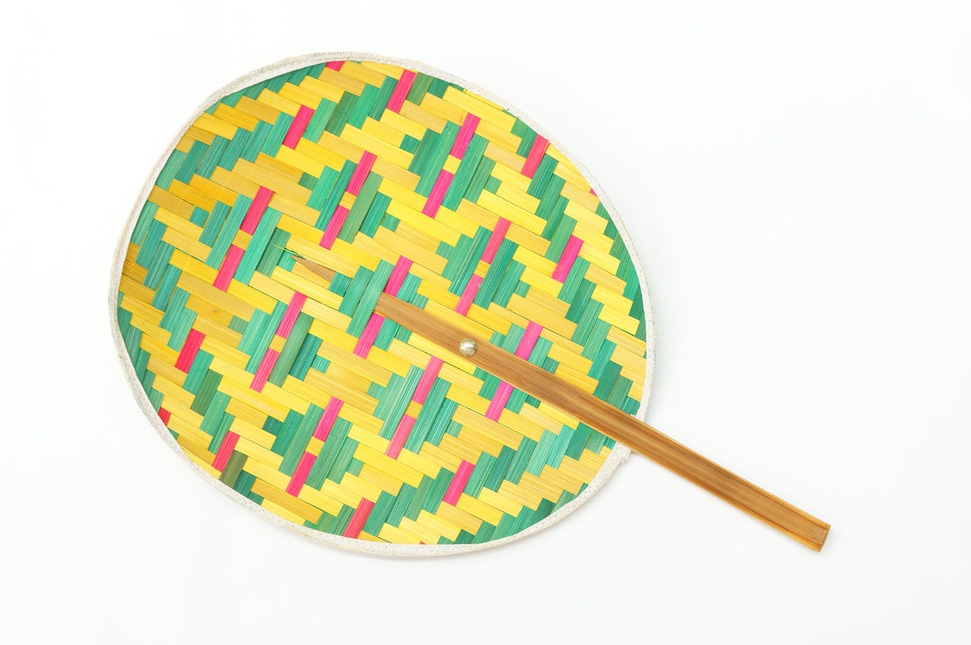 Thai Traditional Handmade Weaving Bamboo Hand Fan Colourful Weave ...