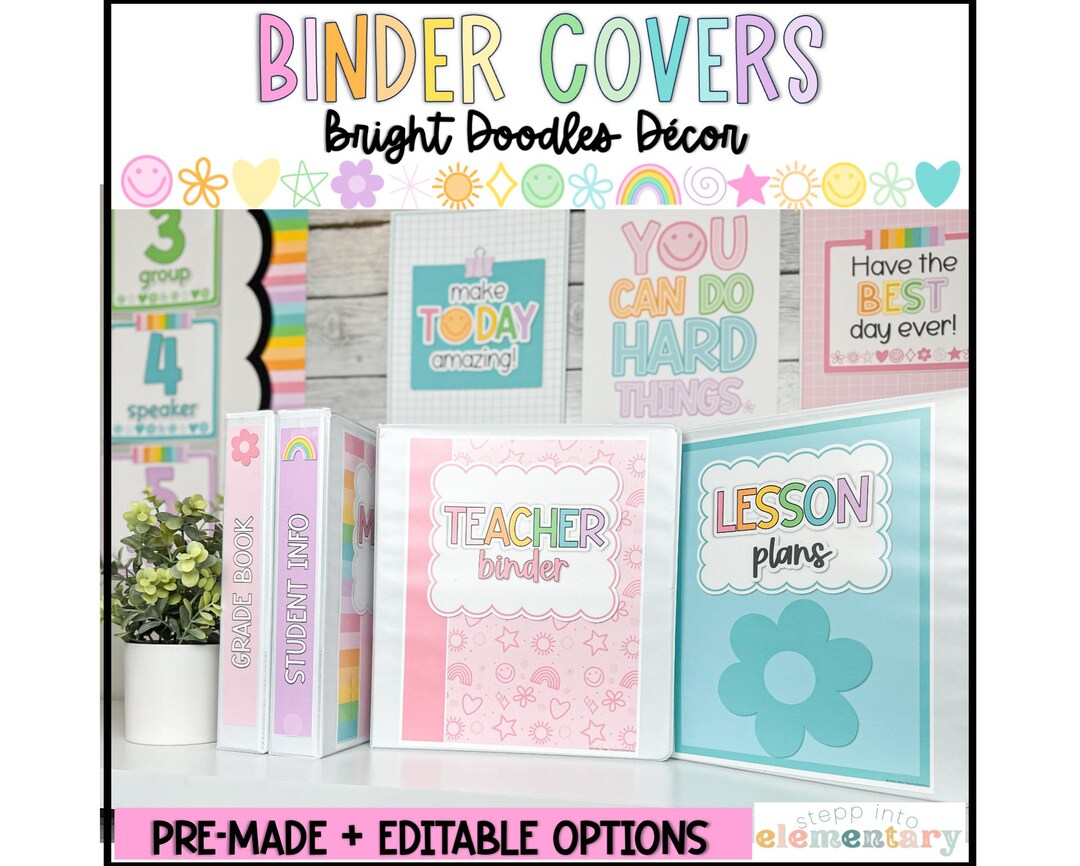 Bright Doodles Binder Covers & Spines | Editable | Trendy + Bright ...