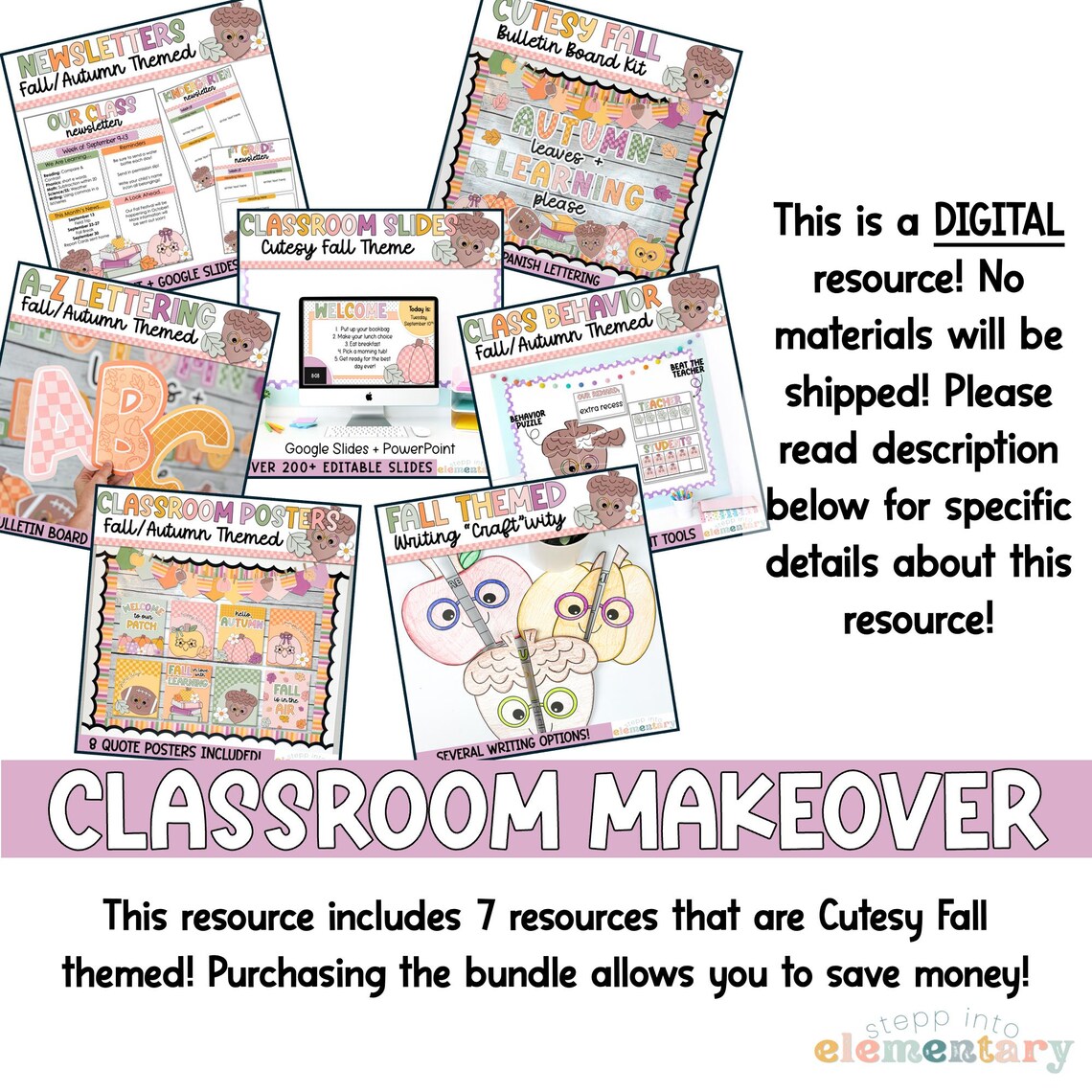Cutesy Fall Classroom Decor Bundle | Bulletin Board Kit, Slides (PDF ...