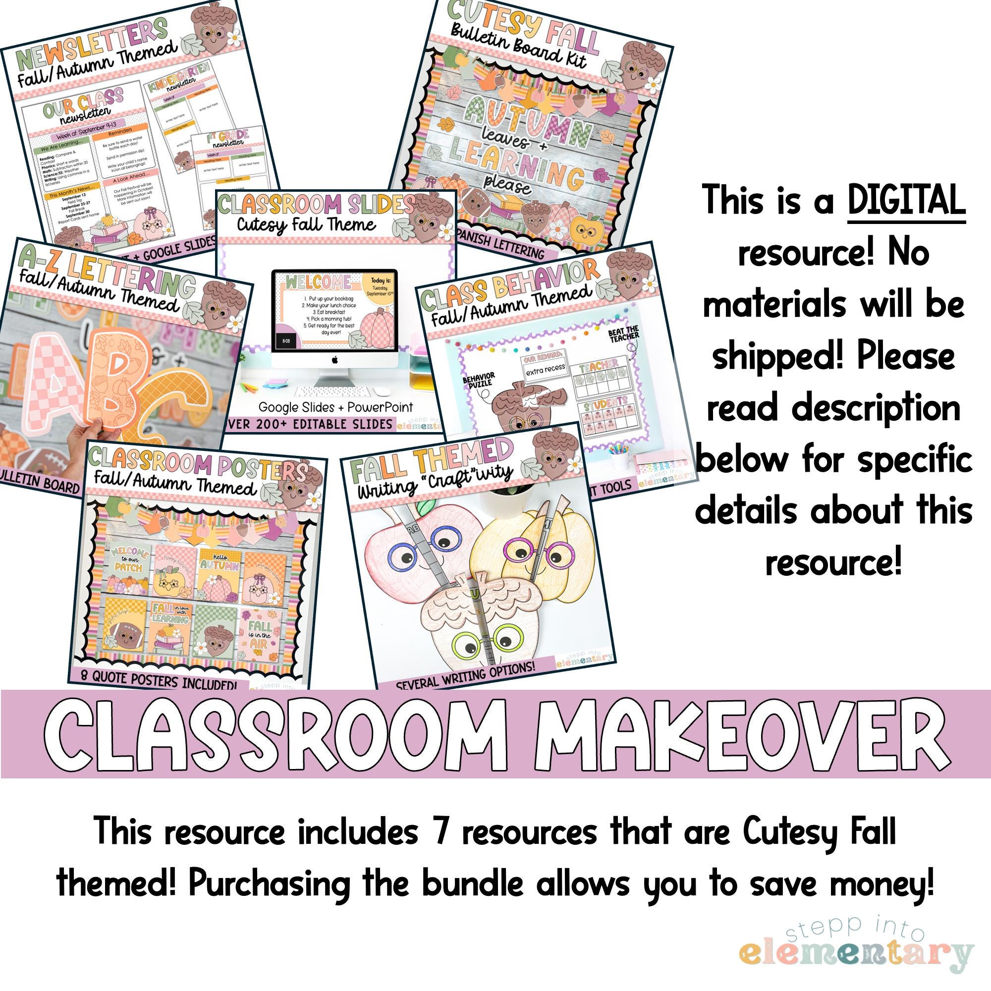 Cutesy Fall Classroom Decor Bundle | Bulletin Board Kit, Slides (PDF ...