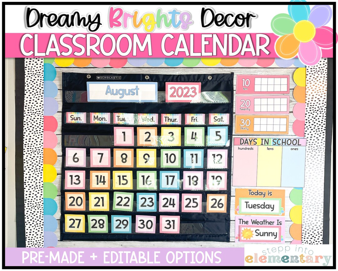 Dreamy Brights Classroom Calendar Set | Pocket Chart | Trendy + Bright ...