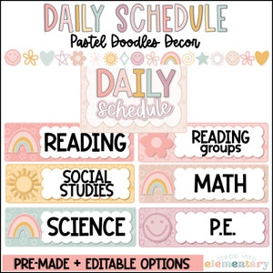Pastel Doodles Daily Schedule Display & Cards | Editable | Trendy ...