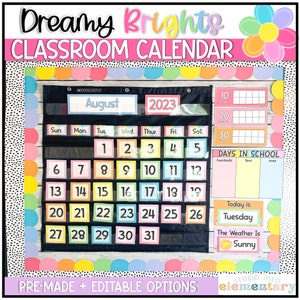 Dreamy Brights Classroom Calendar Set | Pocket Chart | Trendy + Bright ...
