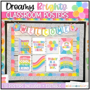 Dreamy Brights Classroom Posters Set | Bulletin Board | Trendy + Bright ...