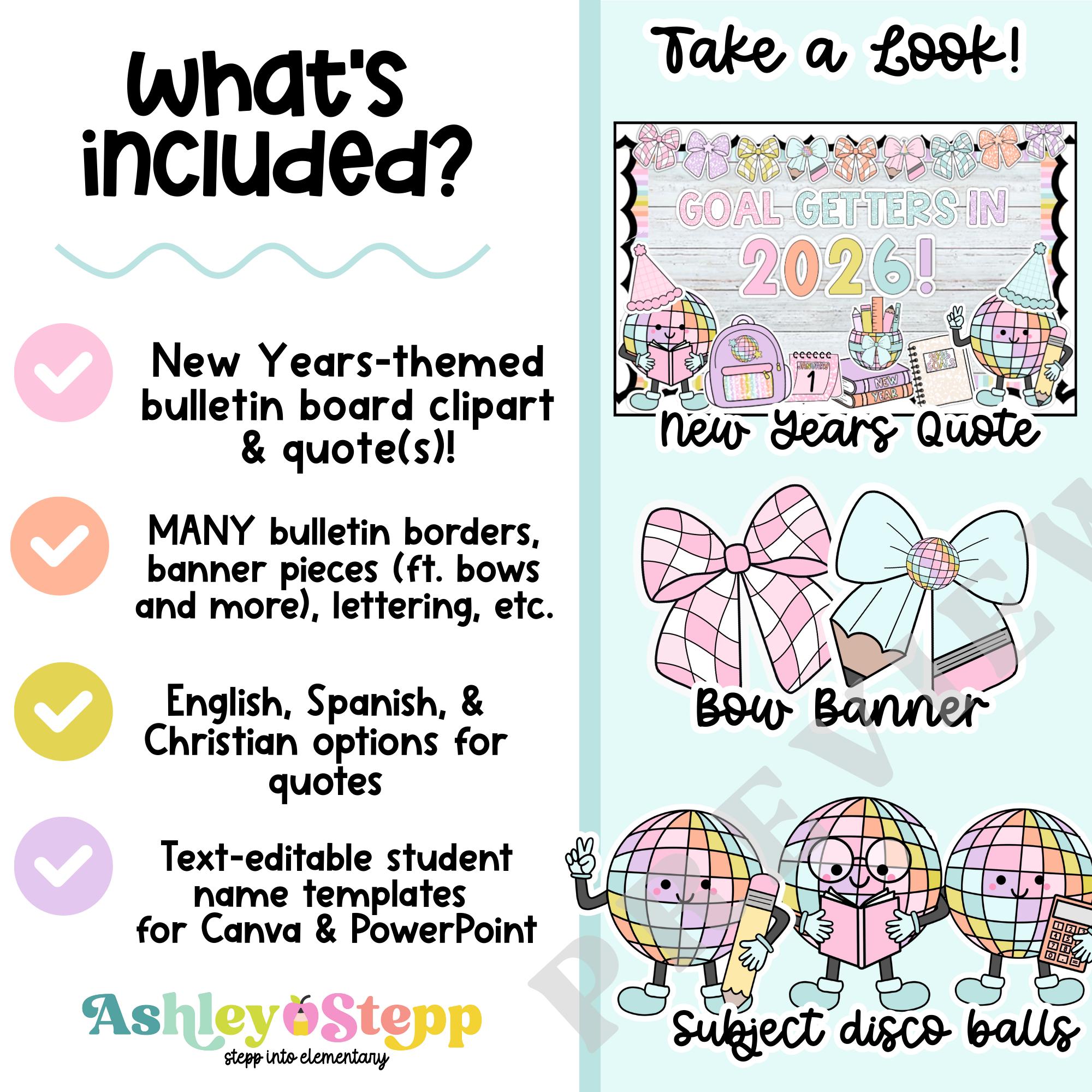 New Years Bulletin Board Kit | New Years Bows & Composition Decor ...