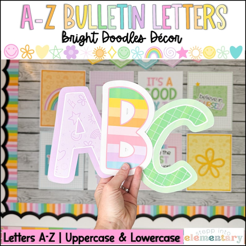 Bright Doodles Bulletin Board Letters | Classroom Decor (digital ...