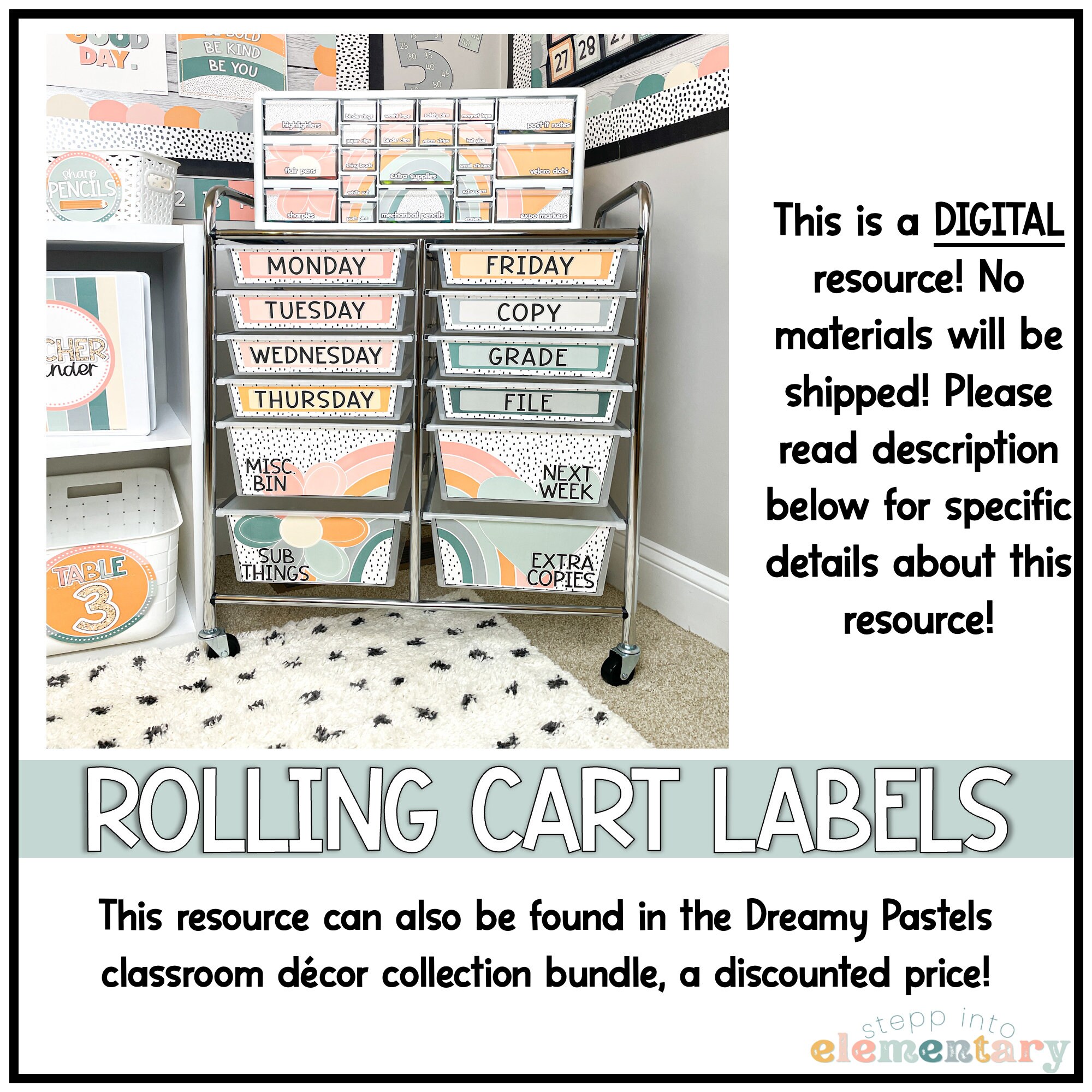 Pastel Rolling Cart Labels | Teacher Classroom Organization (editable ...
