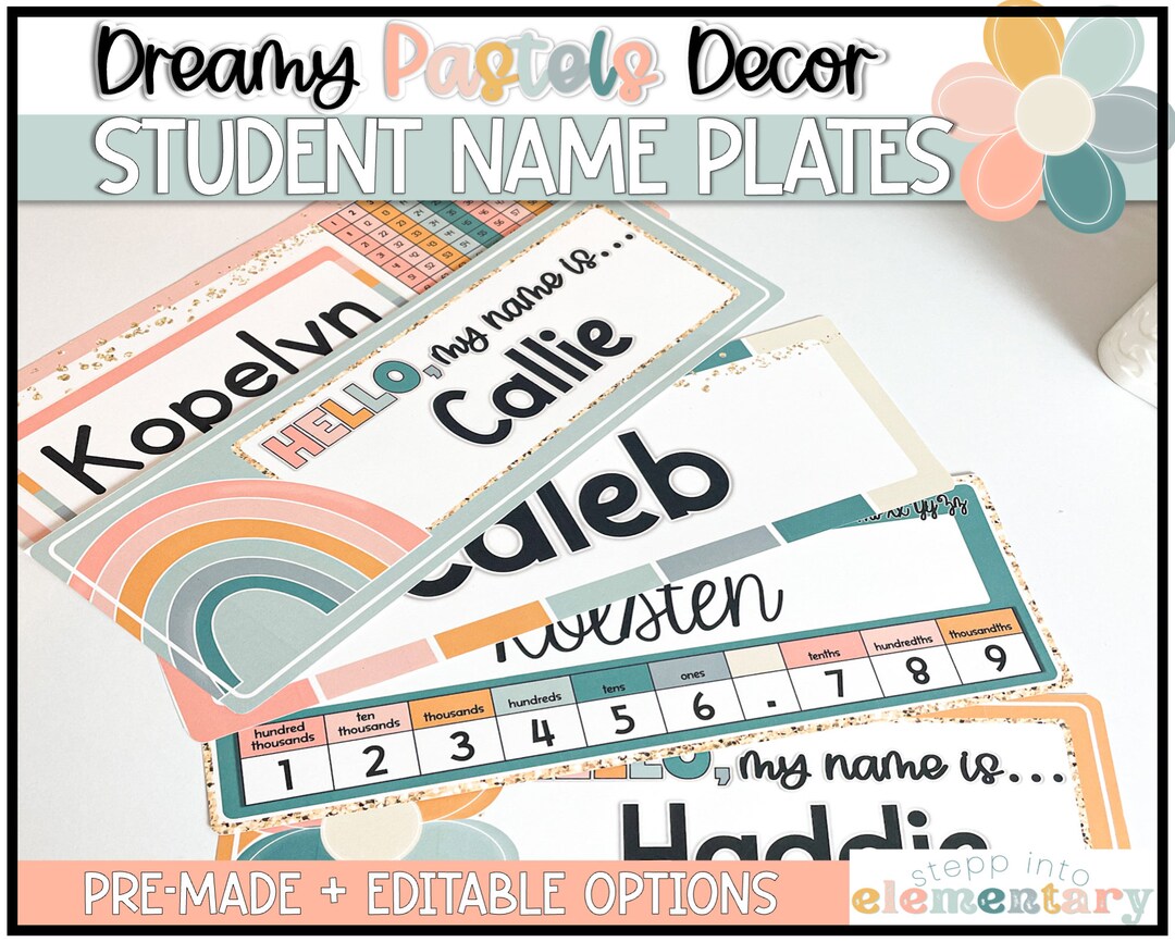 Dreamy Pastels Student Name Plates | Desk Plate Tags | Editable ...