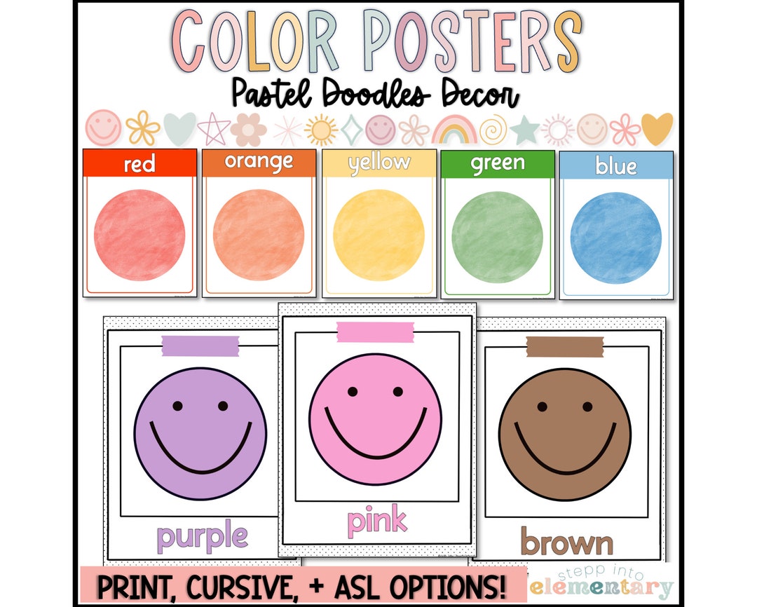Pastel Doodles Color Posters Classroom Posters Trendy Simple Pastel ...
