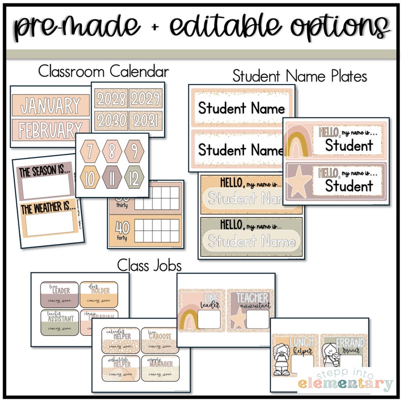 Vintage Boho Classroom Decor Bundle | Neutral Colors, Editable - Etsy