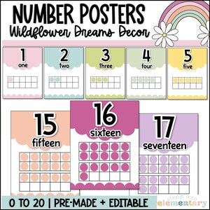 Wildflower Number Posters 0-20 | Math Classroom Decor (digital Download ...