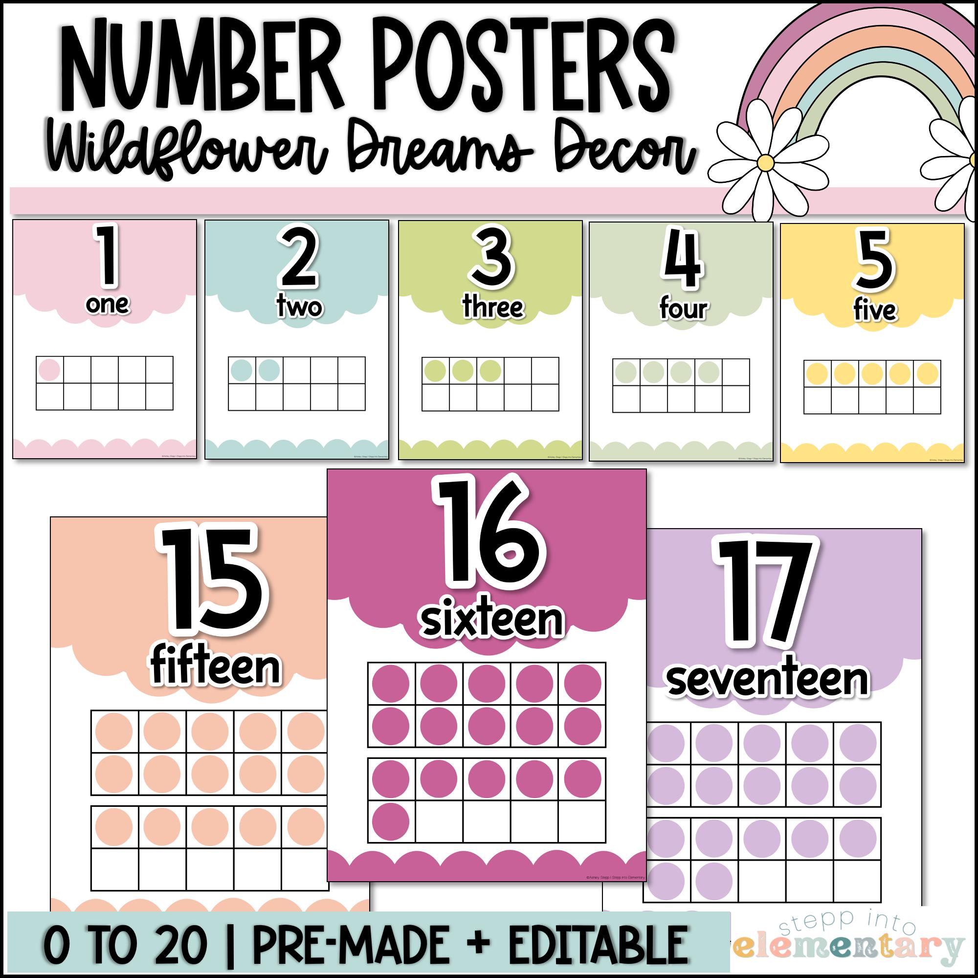 Wildflower Number Posters 0-20 | Math Classroom Decor (digital Download ...