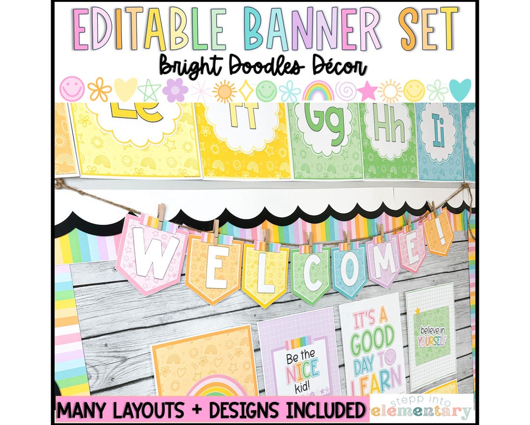 Bright Doodles Editable Banner Set | Bulletin Board | Trendy + Simple ...