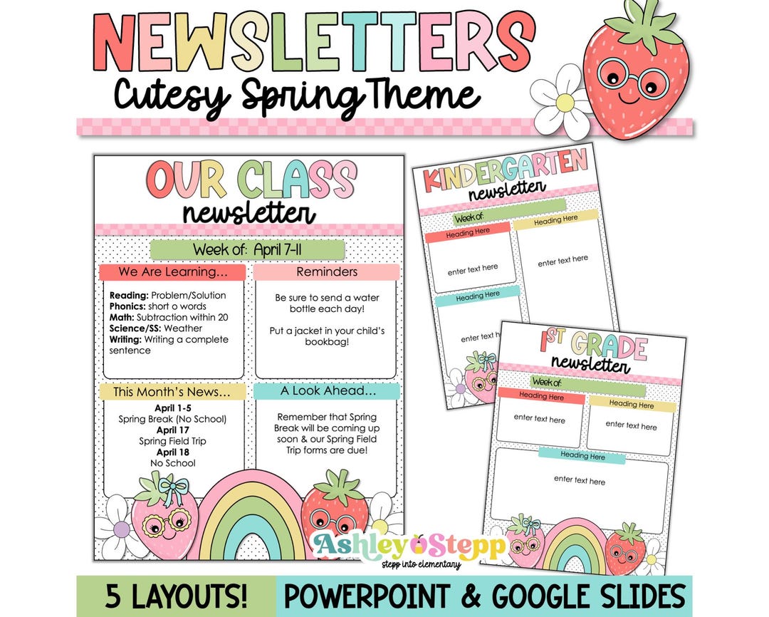 Spring Classroom Newsletter Templates | Editable April Calendar ...