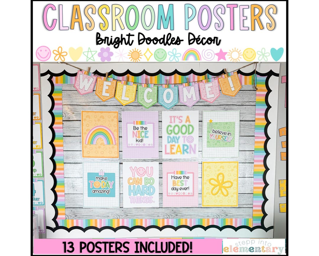 Bright Doodles Classroom Posters Set | Bulletin Board | Trendy + Simple ...