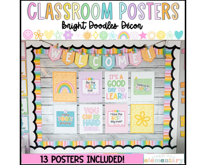 Bright Doodles Classroom Posters Set | Bulletin Board | Trendy + Simple ...