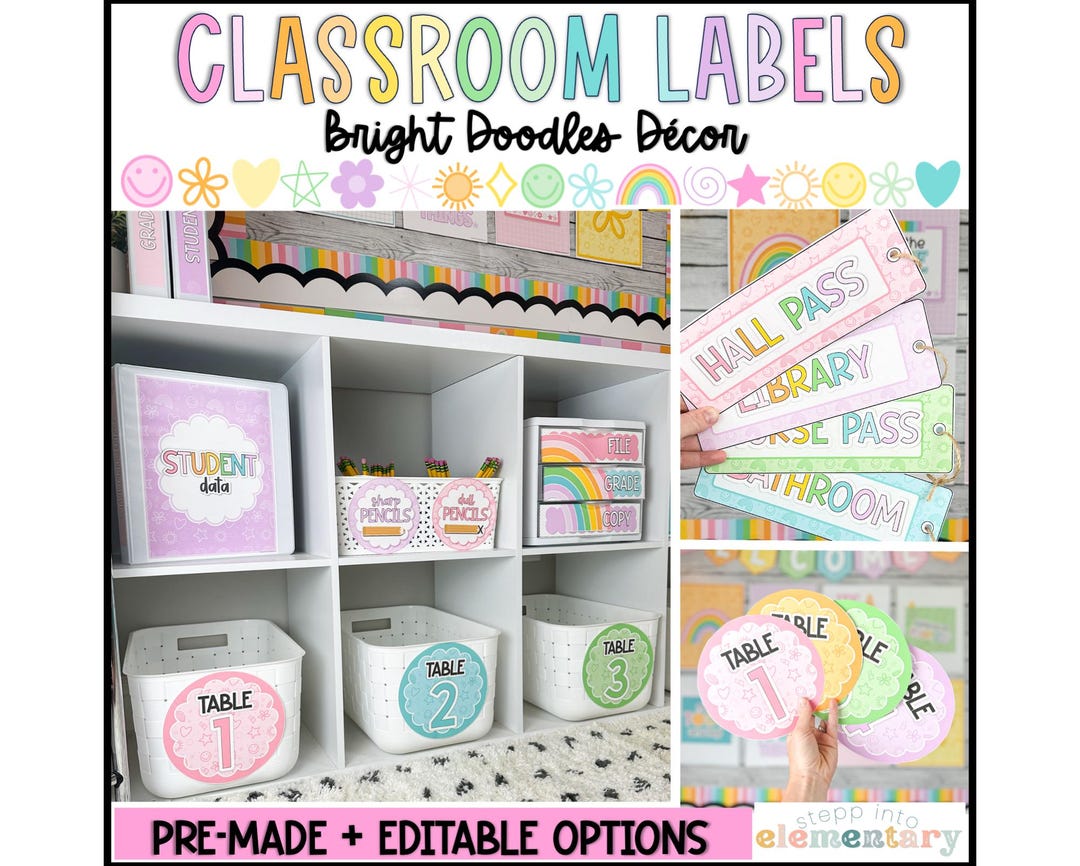 Bright Doodles Classroom Labels Set | Teacher Organization | Trendy ...