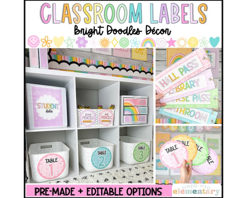 Bright Doodles Classroom Labels Set | Teacher Organization | Trendy ...