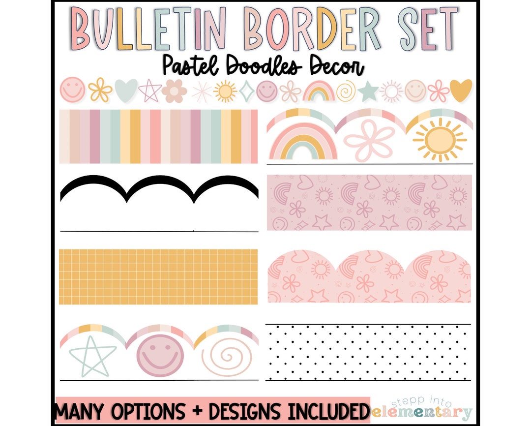 Pastel Doodles Bulletin Board Border Set | Pastel Classroom Decor ...