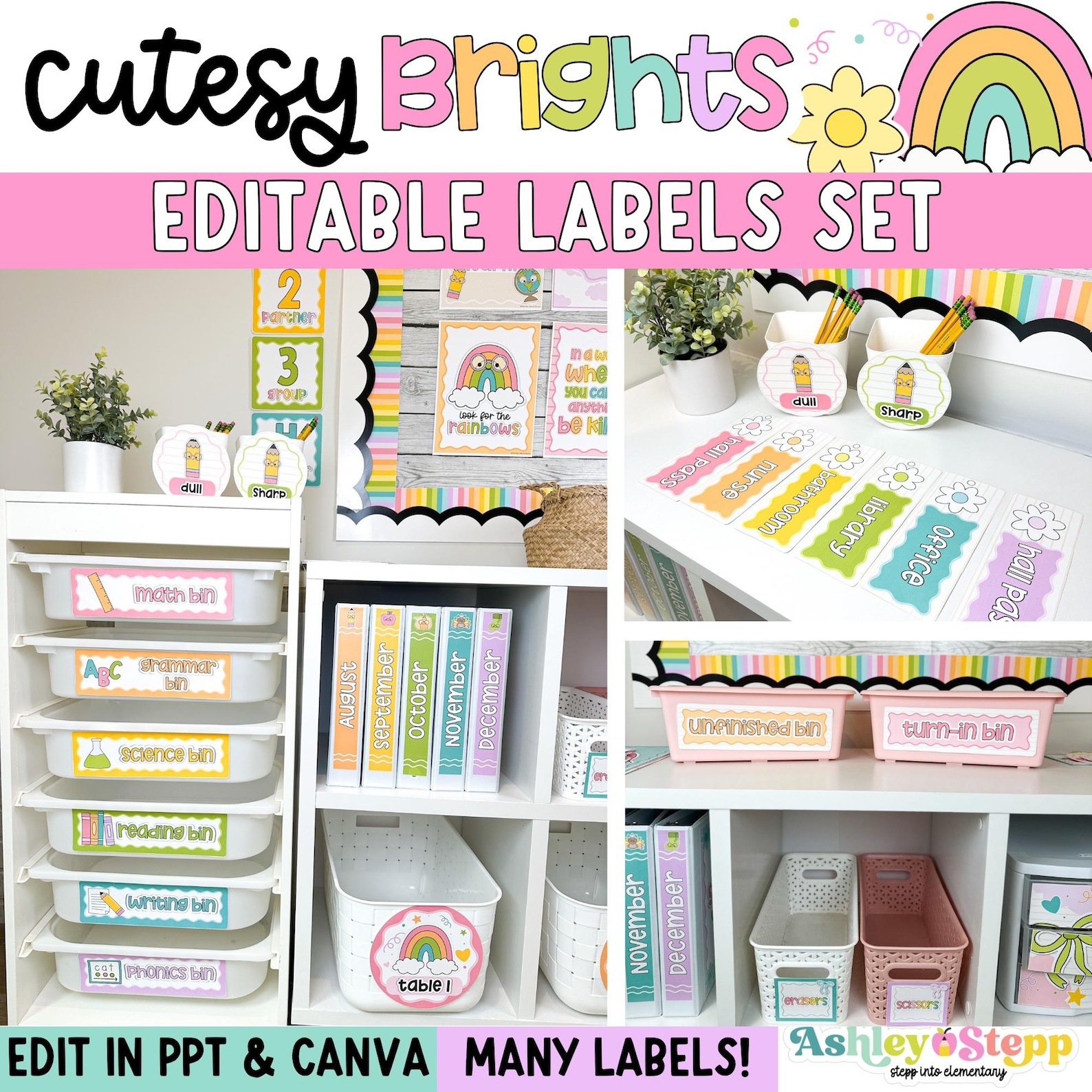 Cutesy Brights Classroom Labels Set | Teacher Organization | Pastel ...