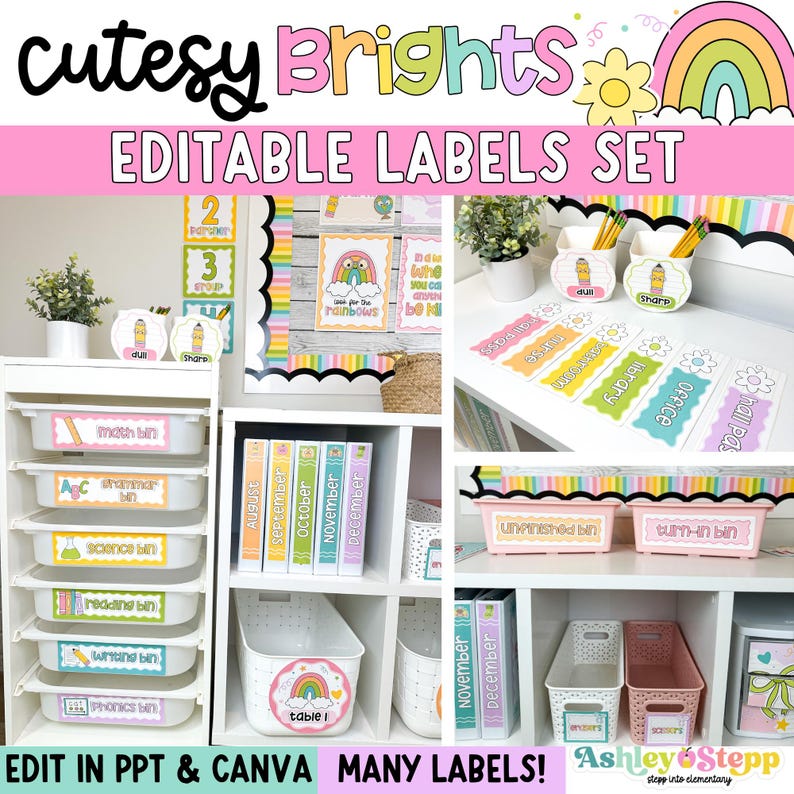 Cutesy Brights Classroom Labels Set | Teacher Organization | Pastel ...