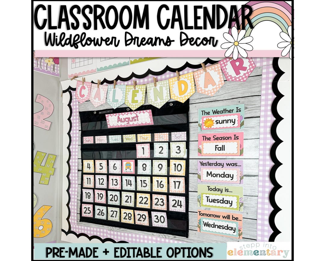 Wildflower Dreams Classroom Calendar Set | Pocket Chart | Trendy ...