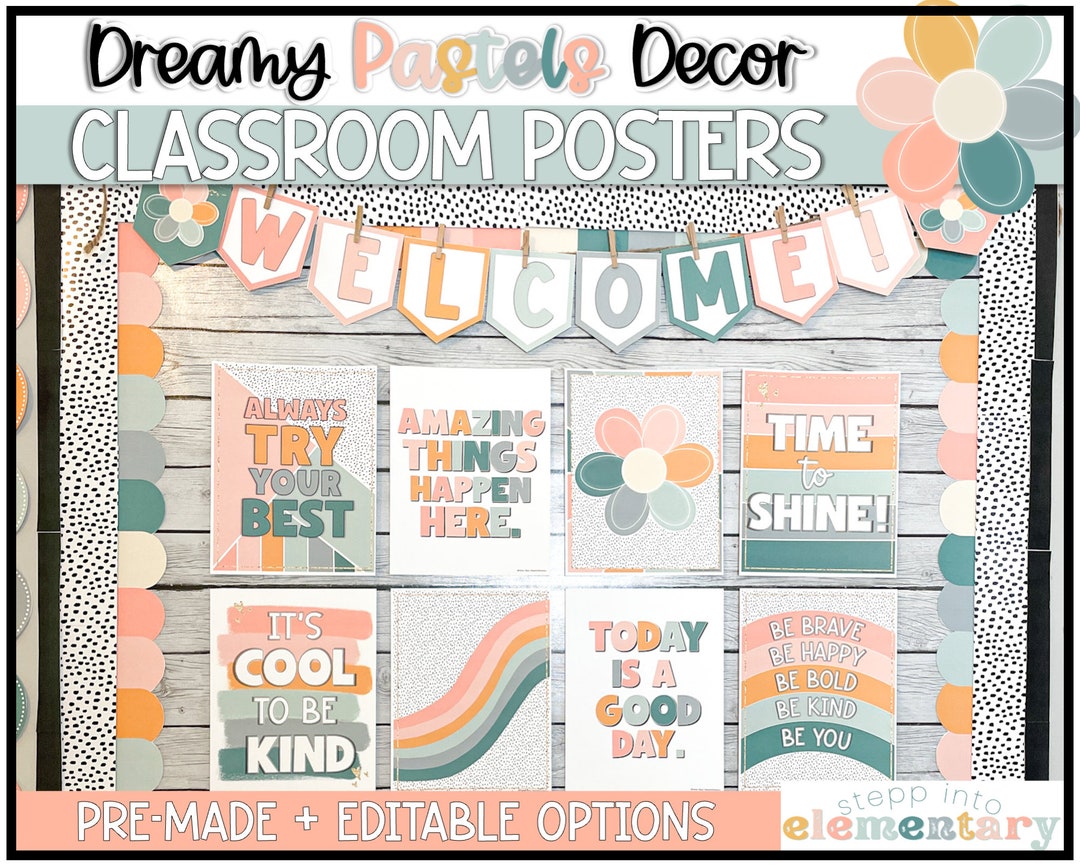 Dreamy Pastels Classroom Posters Set | Bulletin Board | Trendy + Pastel ...