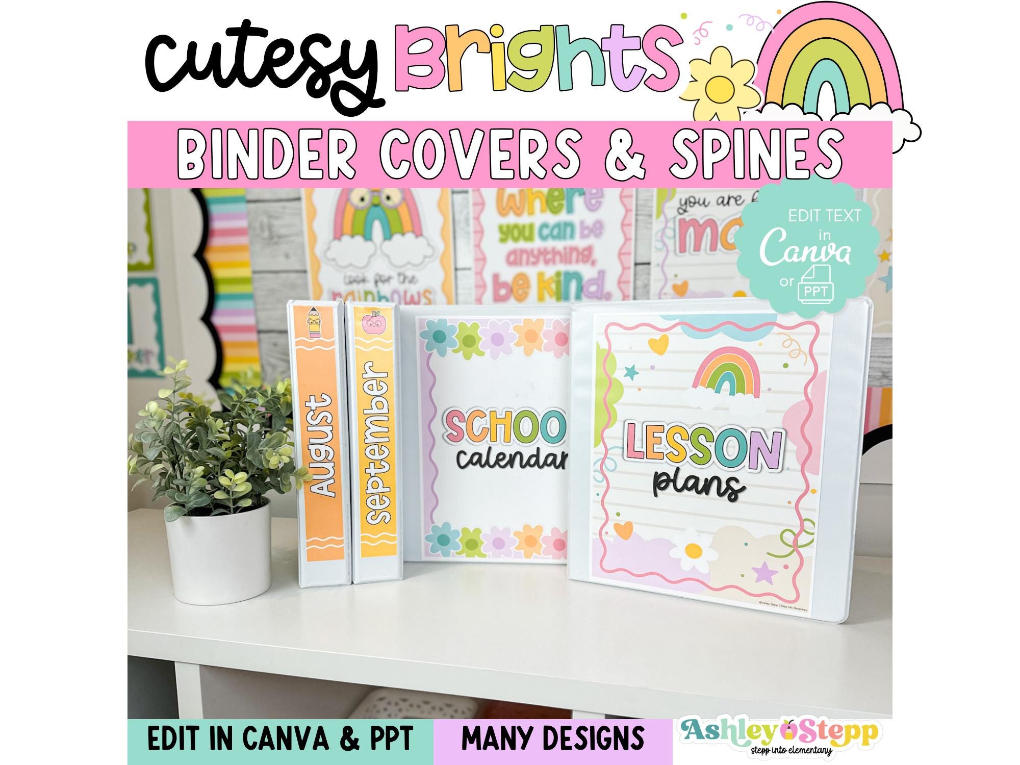 Cutesy Brights Binder Covers & Spines | Editable | Pastel+ Bright ...