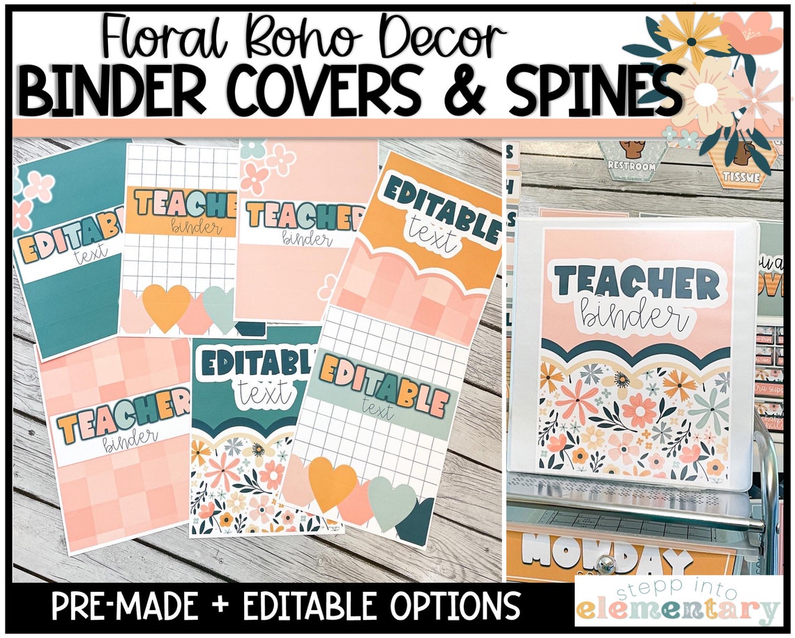 Floral Boho Binder Covers Editable Boho Modern Classroom - Etsy