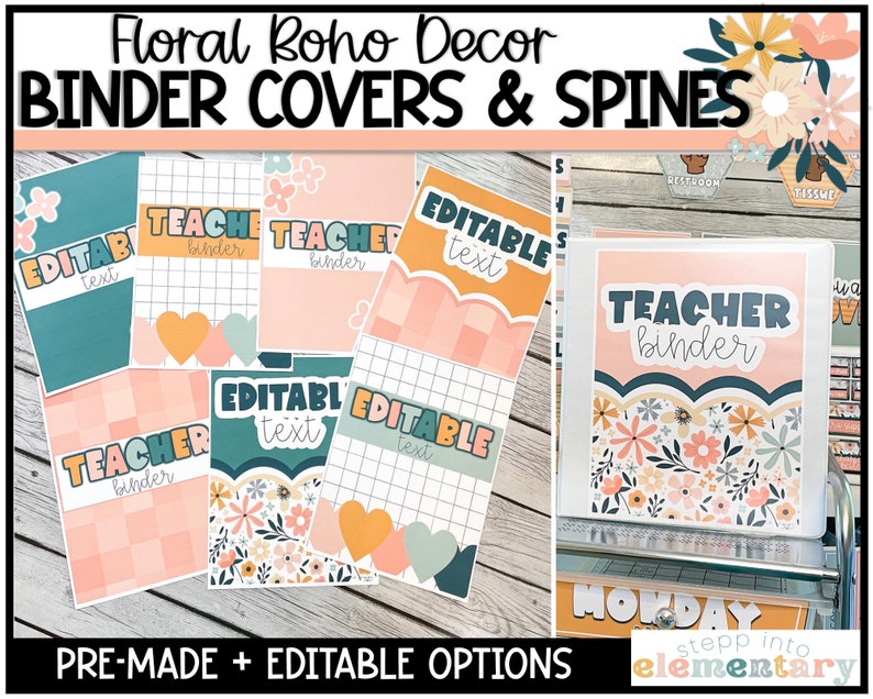 Floral Boho Binder Covers Editable Boho Modern Classroom - Etsy