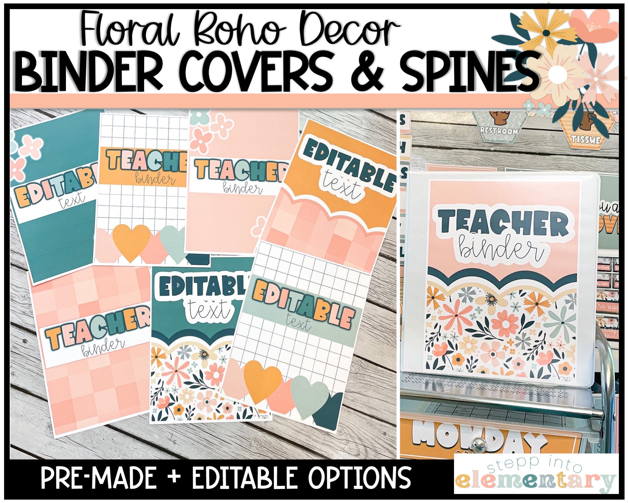 Floral Boho Binder Covers Editable Boho Modern Classroom - Etsy