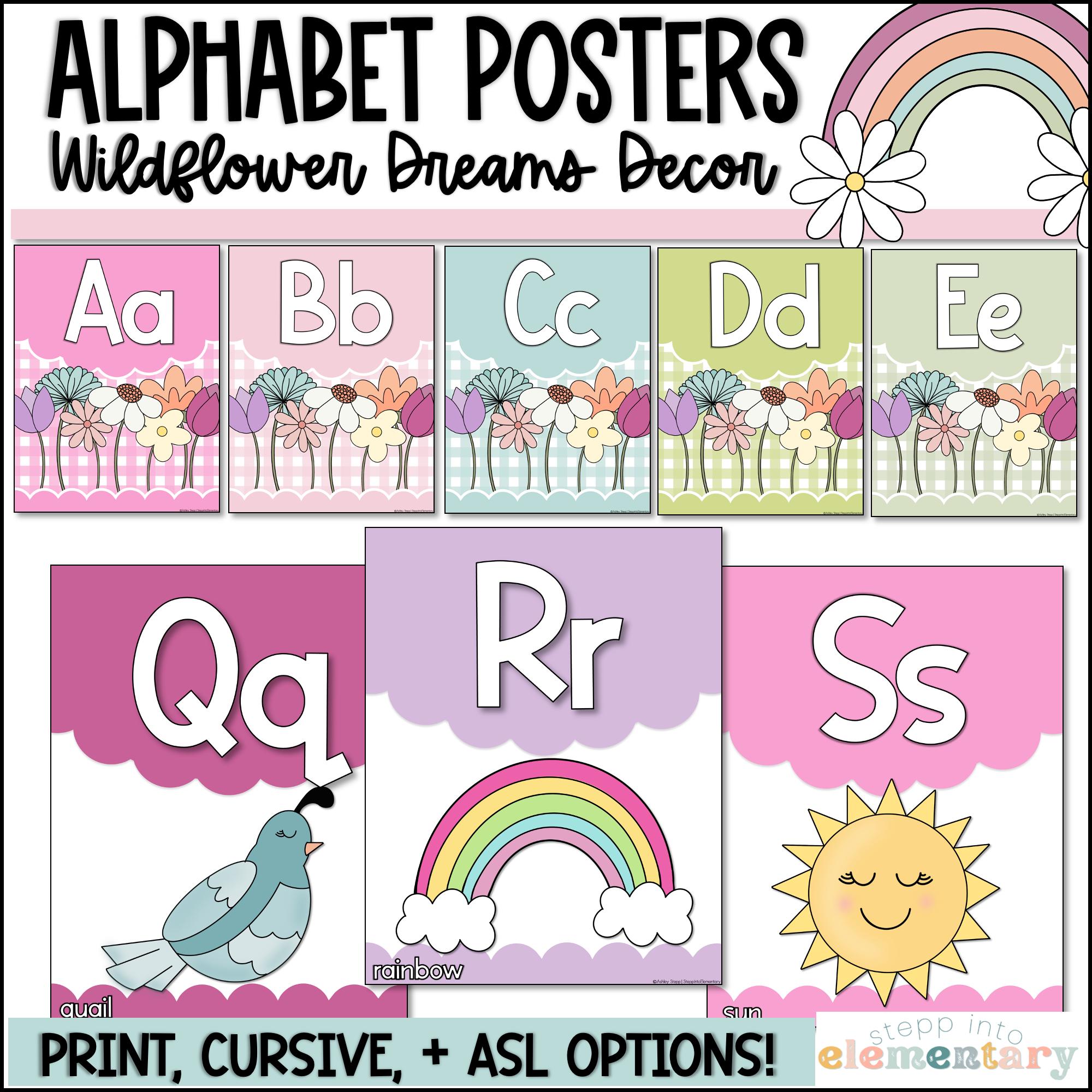 Wildflower Dreams Alphabet Posters | Print + Cursive Alphabet ...