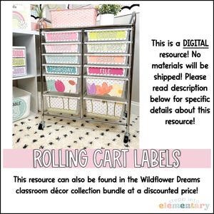 Wildflower Dreams Rolling Cart Labels | Teacher Cart | Classroom ...