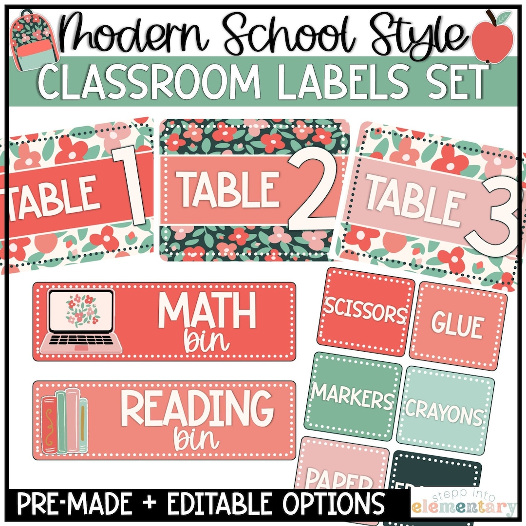 Modern School Style Editable Classroom Labels | Editable Labels Set ...
