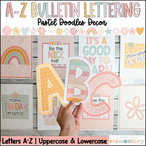 A-Z Bulletin Board Lettering | Pastel Doodles Decor | Bulletin Board ...