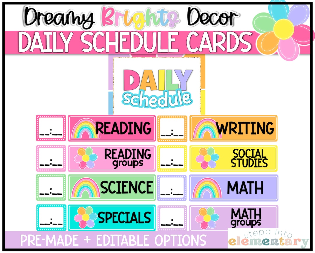 Dreamy Brights Daily Schedule Display & Cards | Editable | Trendy ...