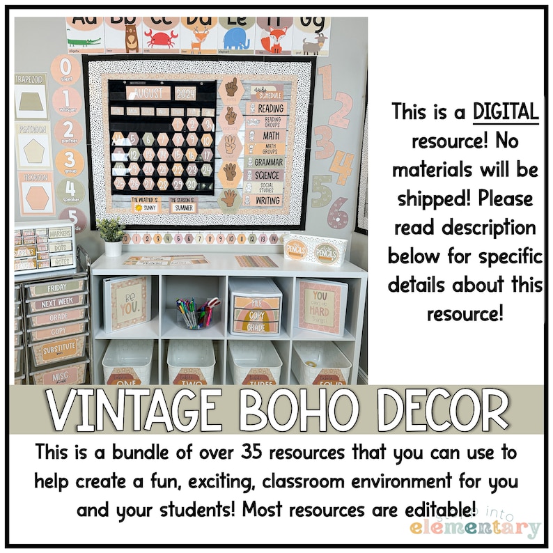 Vintage Boho Classroom Decor Bundle | Neutral Colors, Editable - Etsy