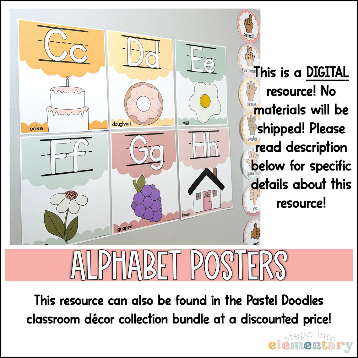 Pastel Doodles Alphabet Posters | Print + Cursive Alphabet | Editable ...