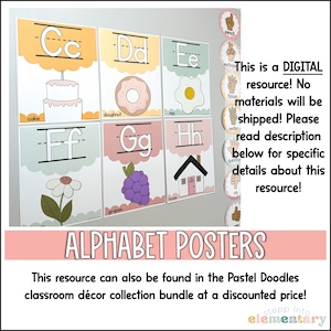 Pastel Doodles Alphabet Posters | Print + Cursive Alphabet | Editable ...