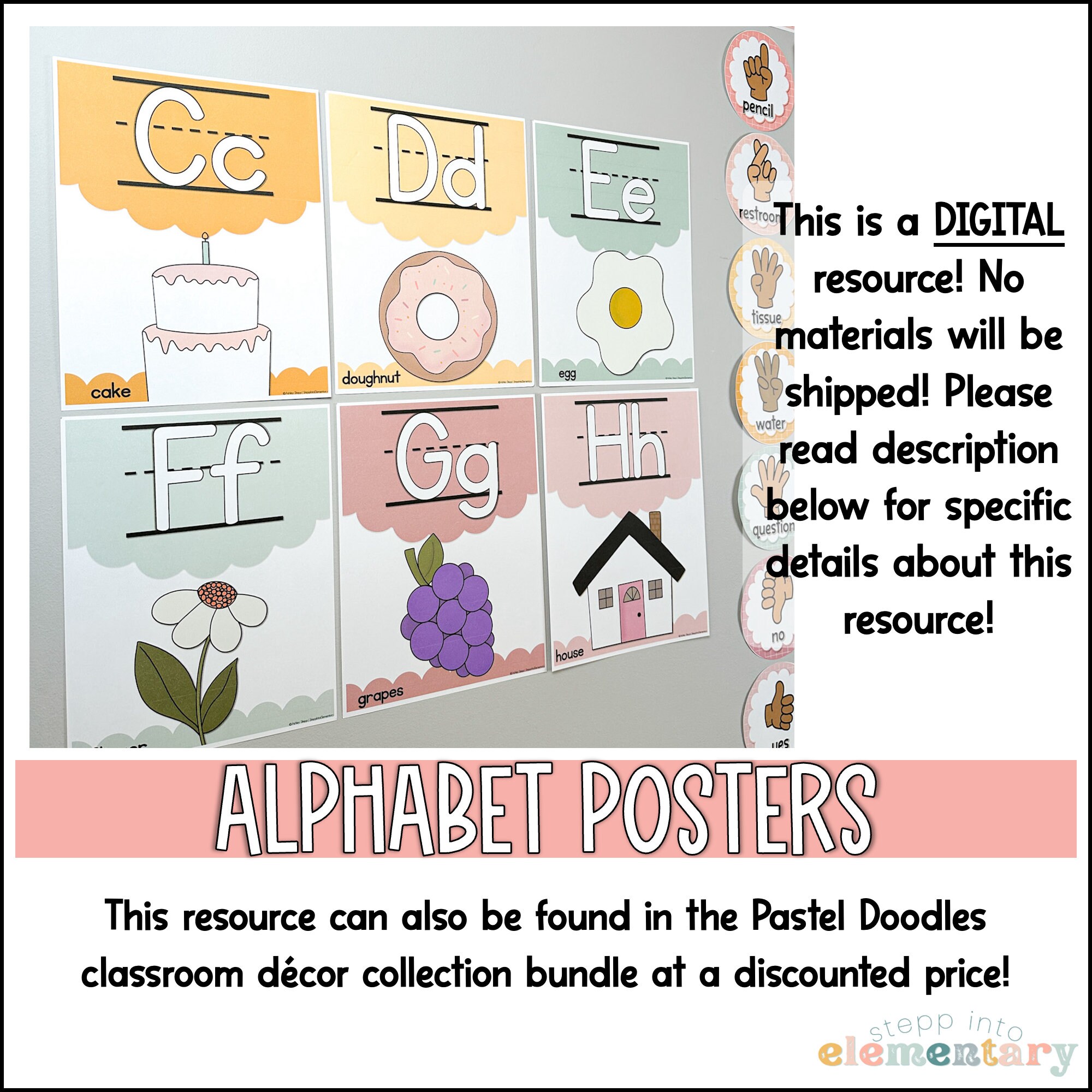 Pastel Doodles Alphabet Posters | Print + Cursive Alphabet | Editable ...