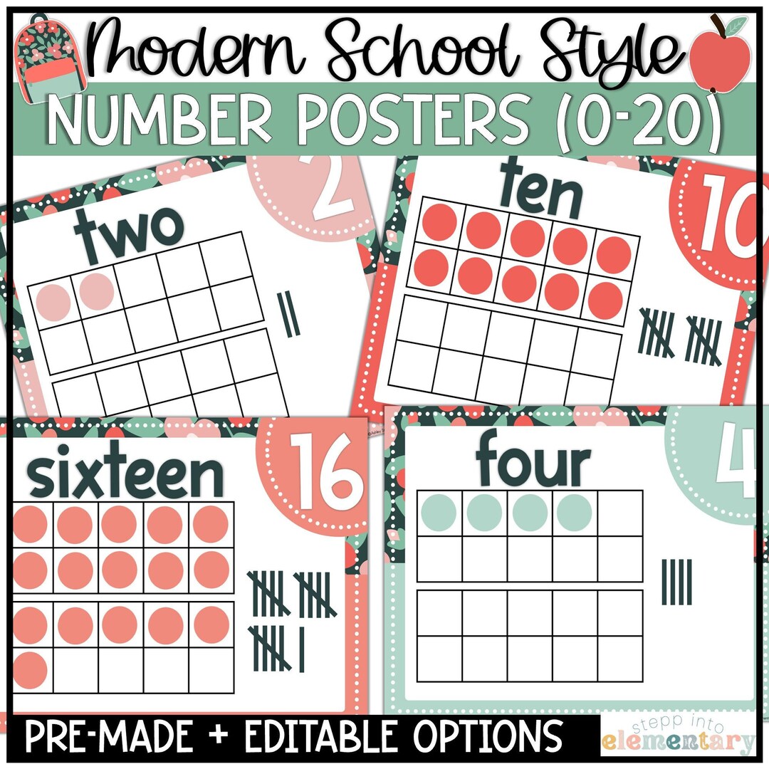 Modern School Style Number Posters | Number Posters 0-20 | Math Posters ...