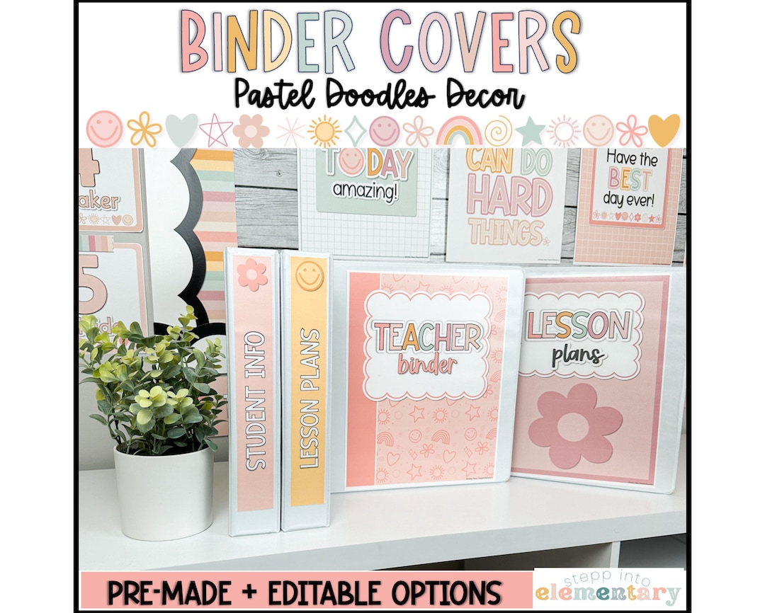 Pastel Doodles Binder Covers & Spines | Editable | Trendy + Pastel ...