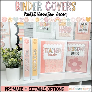 Pastel Doodles Binder Covers & Spines | Editable | Trendy + Pastel ...