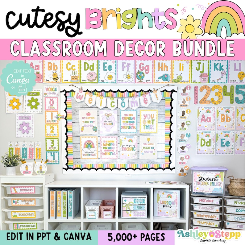 Cutesy Brights Classroom Decor MEGA Bundle | Pastel & Bright, 50 ...