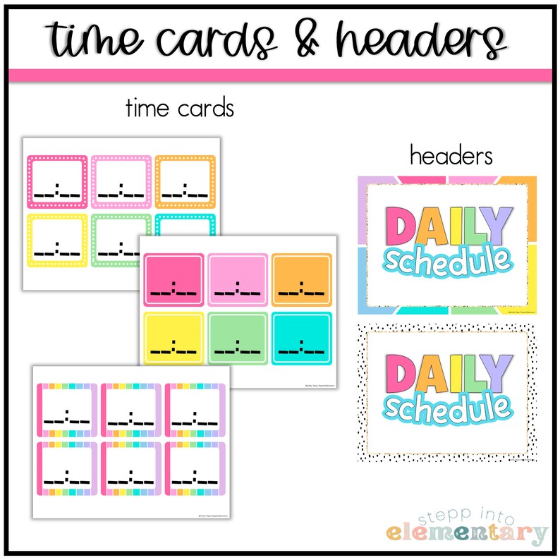 Dreamy Brights Daily Schedule Display & Cards | Editable | Trendy ...