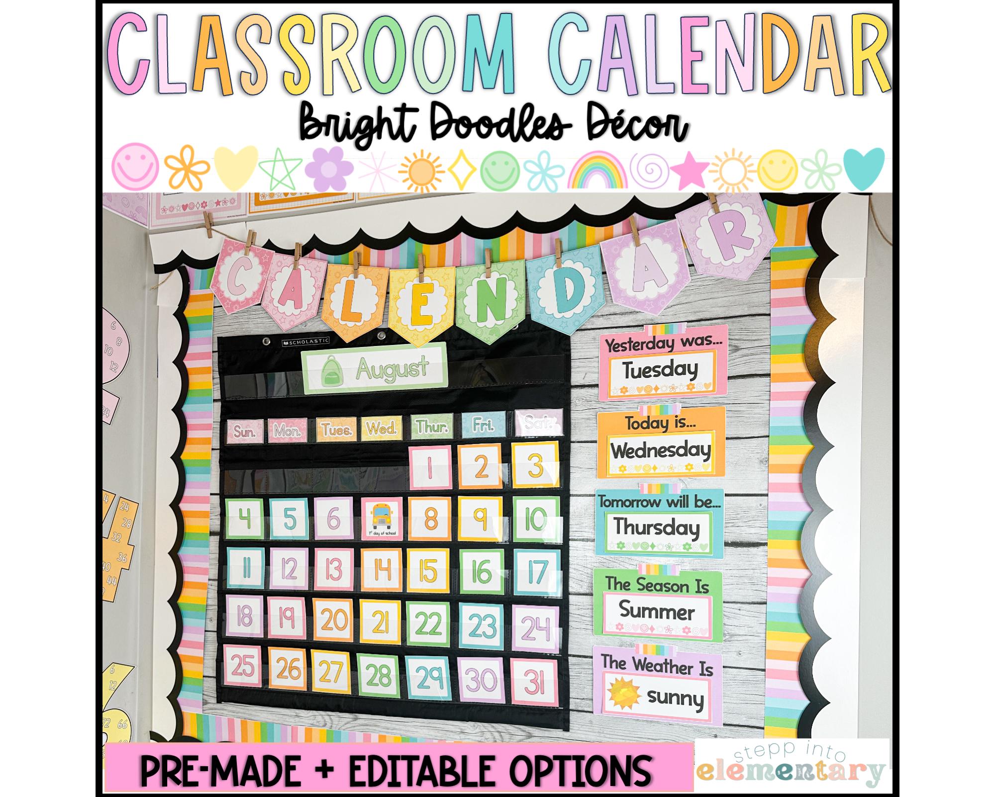 Bright Doodles Classroom Calendar Set | Pocket Chart (digital Download ...