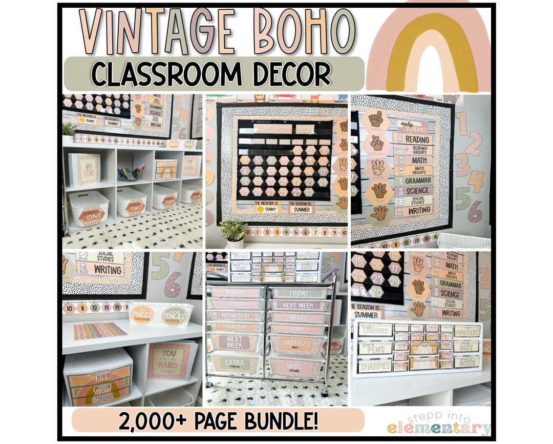 Vintage Boho Classroom Decor | Boho Themed Classroom Decor 2,000+ Page ...