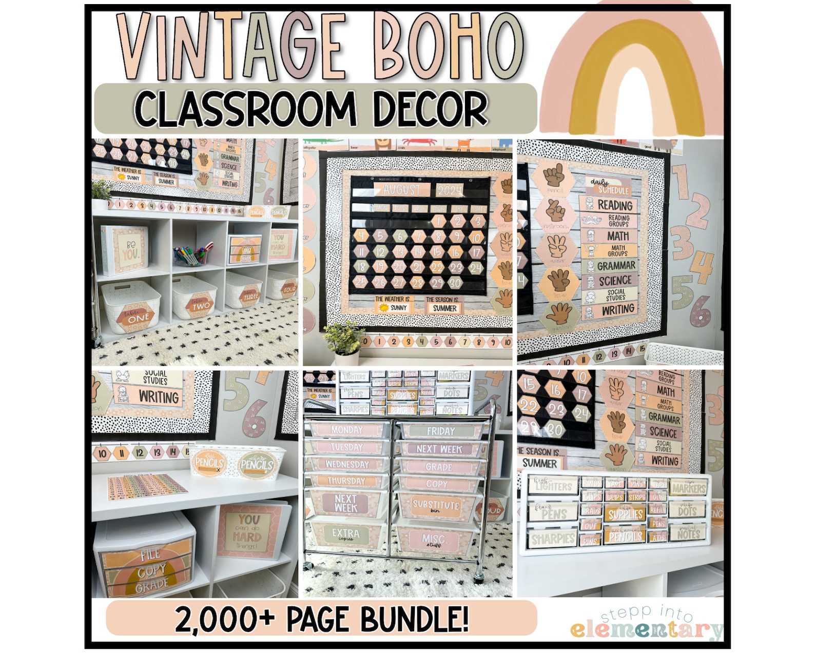 Vintage Boho Classroom Decor Bundle | Neutral Colors, Editable - Etsy